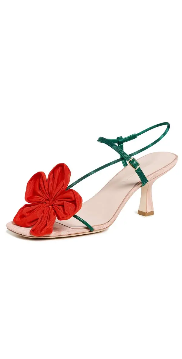 LOEFFLER RANDALL Frank Floral Heeled Sandals - Nude/green/red