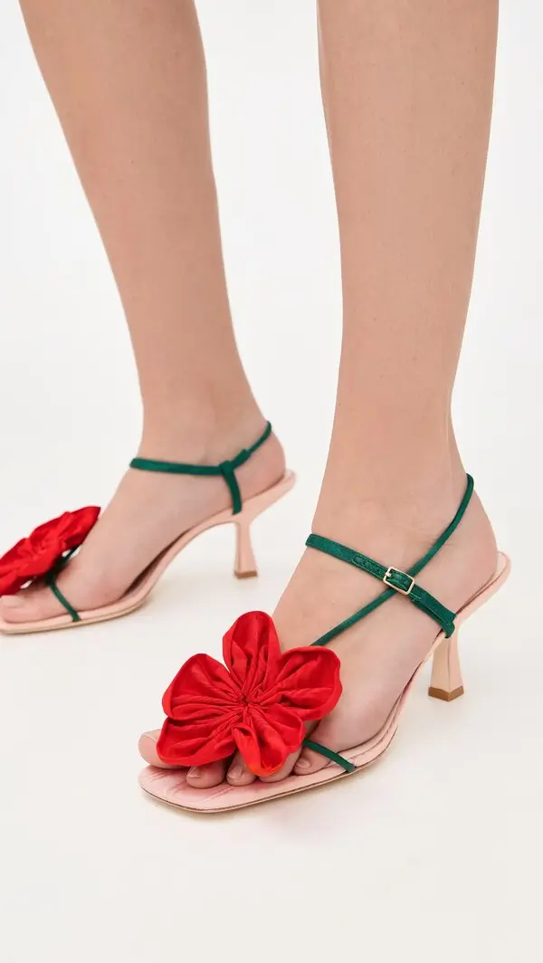LOEFFLER RANDALL Frank Floral Heeled Sandals - Nude/green/red