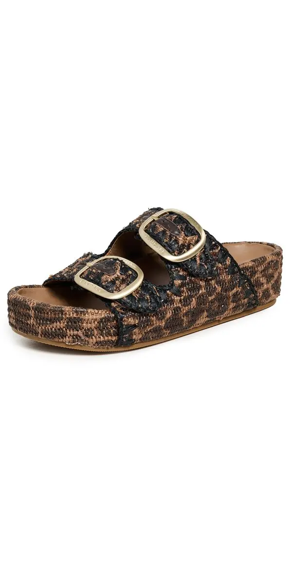 LOEFFLER RANDALL Theo Two-band Raffia Sandals - Leopard/black