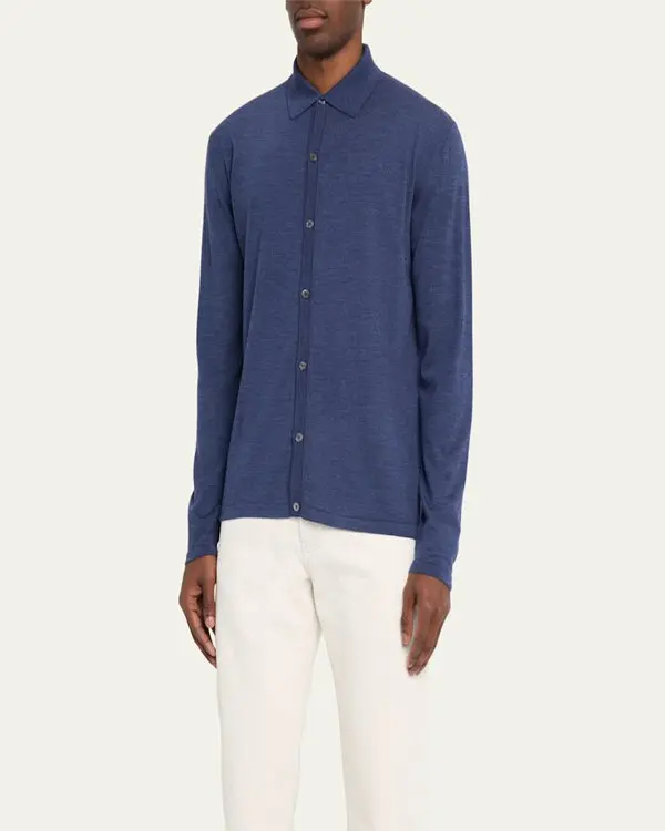 Bergdorf Goodman Wool Overshirt Cardigan - Blue