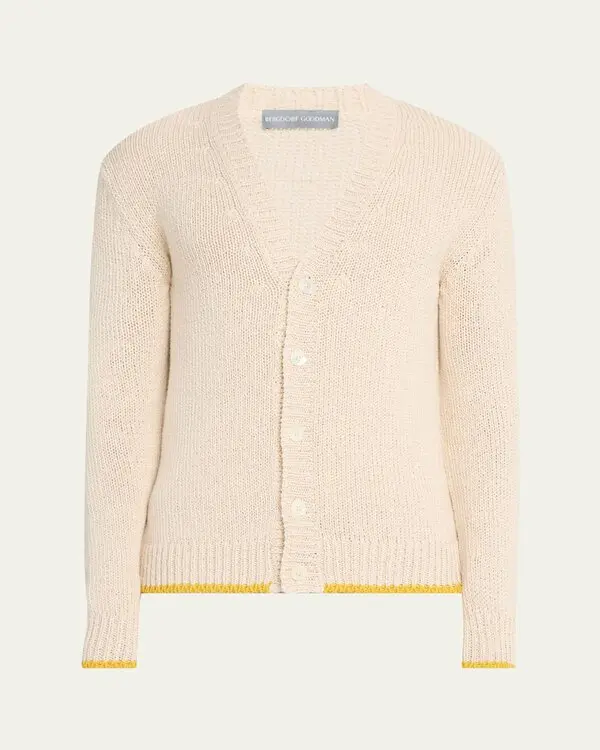 Bergdorf Goodman Cotton Contrast-trim Cardigan - Beige