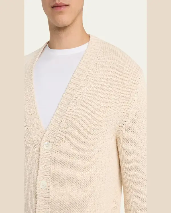 Bergdorf Goodman Cotton Contrast-trim Cardigan - Beige