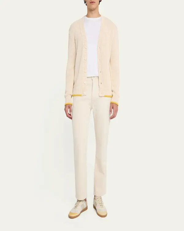 Bergdorf Goodman Cotton Contrast-trim Cardigan - Beige