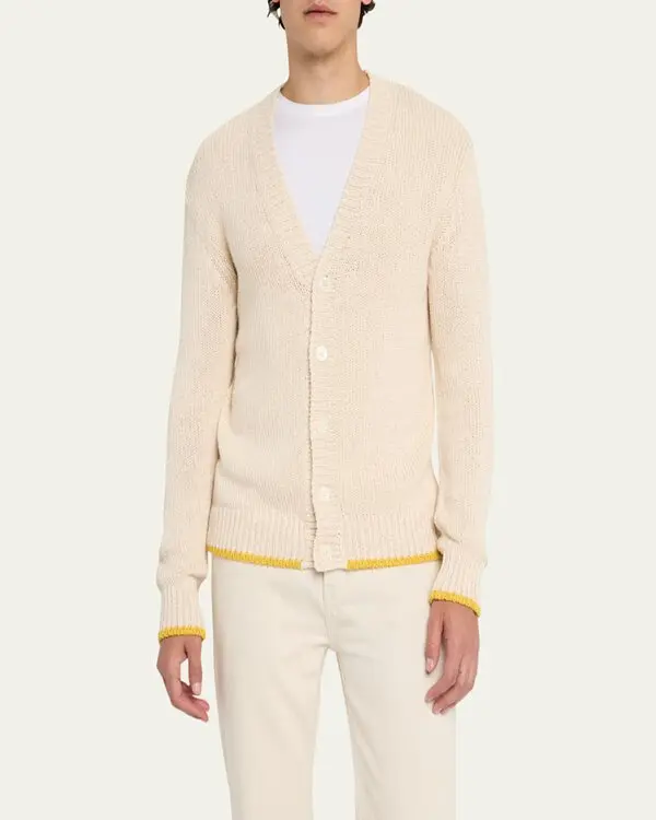 Bergdorf Goodman Cotton Contrast-trim Cardigan - Beige