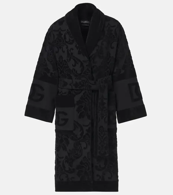 Dolce & Gabbana Dg Cotton Terry Bathrobe - Black
