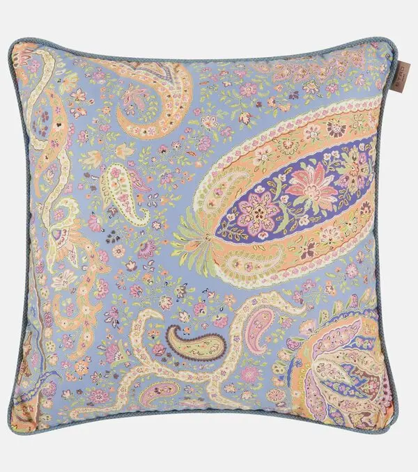 Etro Maranta Embroidered Cotton Cushion - Blue