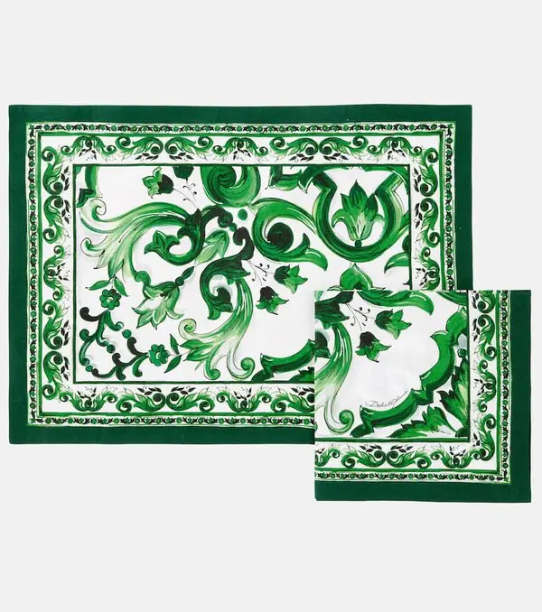 Dolce & Gabbana Majolica Linen Placemat And Napkin Set - Green