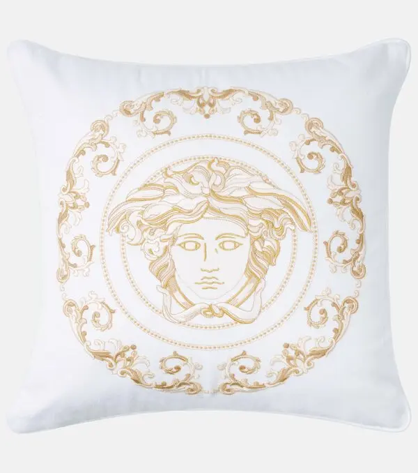 Versace Medusa Gala Embroidered Cushion - White