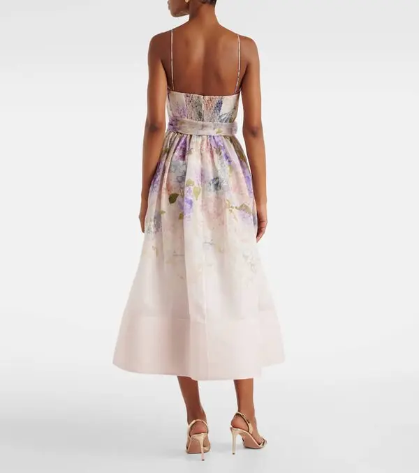 Zimmermann Dawning Floral Silk And Linen Corset Dress