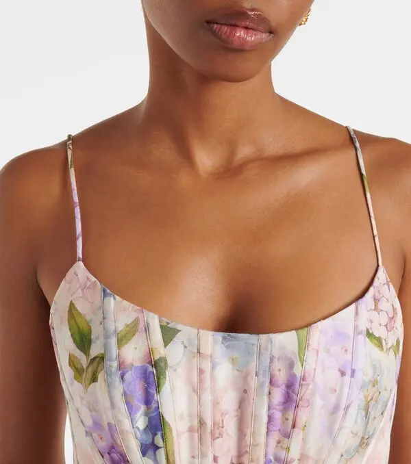 Zimmermann Dawning Floral Silk And Linen Corset Dress