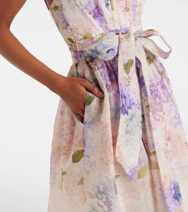 Zimmermann Dawning Floral Silk And Linen Corset Dress
