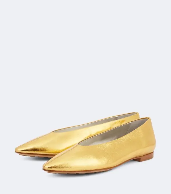 Bottega Veneta Sofia Metallic Leather Ballet Flats - Gold