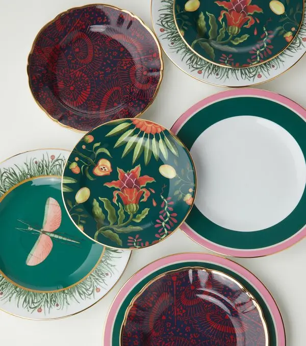 La DoubleJ Libellula Set Of 2 Porcelain Dinner Plates - Green