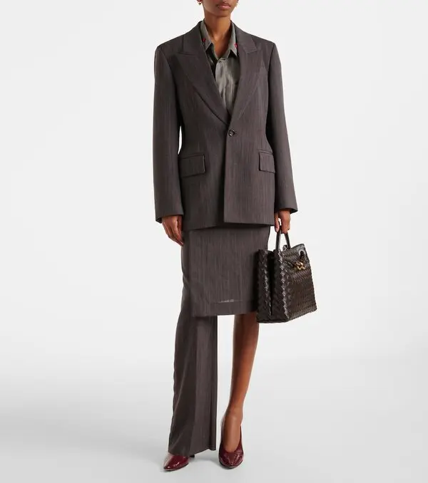 Bottega Veneta Asymmetric Striped Wool Skirt Pants