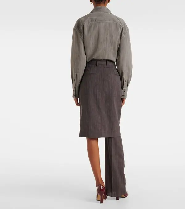 Bottega Veneta Asymmetric Striped Wool Skirt Pants