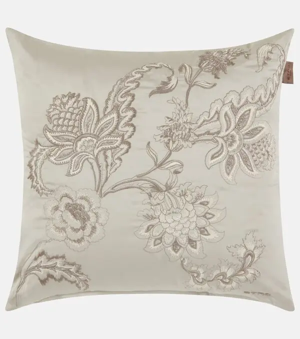 Etro Bloom Embroidered Cotton Cushion - Neutrals