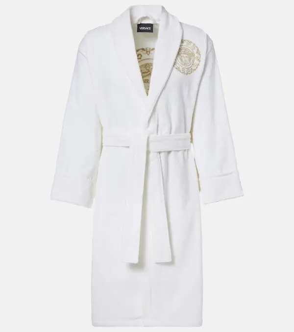 Versace Medusa Gala Cotton And Linen Terry Bathrobe - White