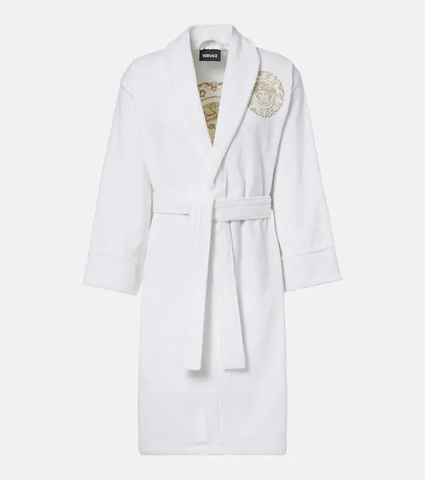 Versace Medusa Gala Cotton And Linen Terry Bathrobe - White