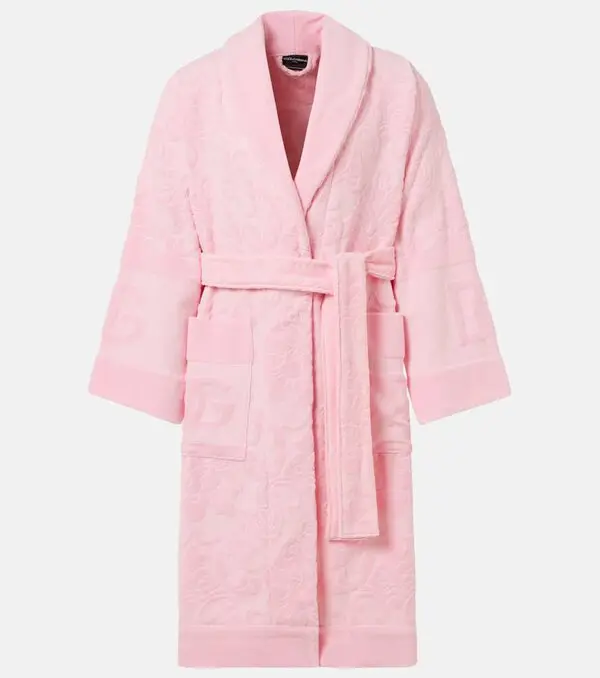 Dolce & Gabbana Dg Cotton Terry Jacquard Bathrobe - Pink