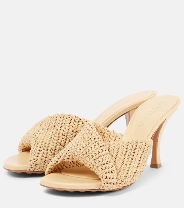 Bottega Veneta Blink 80 Crochet Raffia Mules - Beige