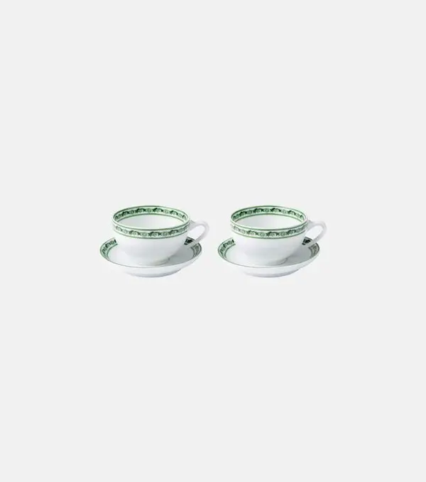 Dolce & Gabbana Majolica Set Of 2 Teacups And Saucers - Green