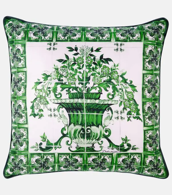 Dolce & Gabbana Small Printed Silk Twill Cushion - Green