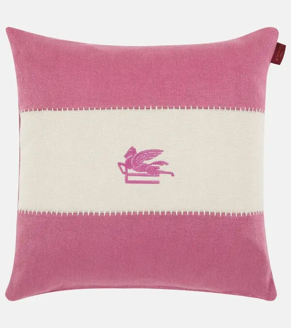 Etro Pegaso Embroidered Linen Cushion - Pink