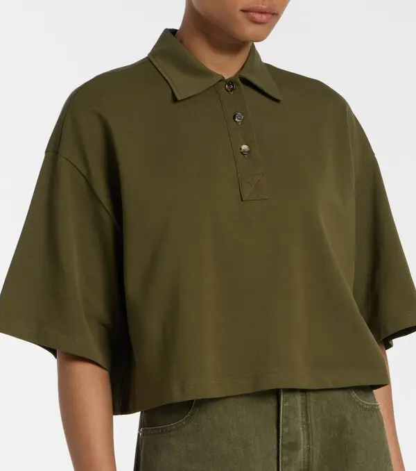 Bottega Veneta Cropped Cotton Polo Shirt - Green