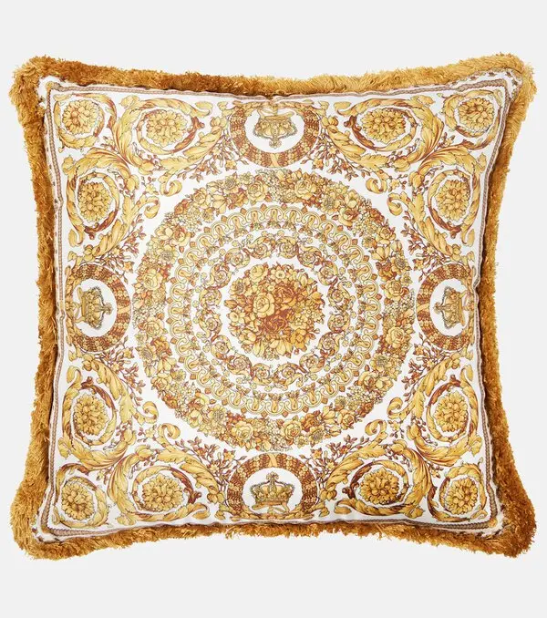 Versace Barocco Silk Cushion - White