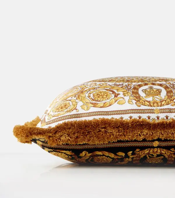 Versace Barocco Silk Cushion - White