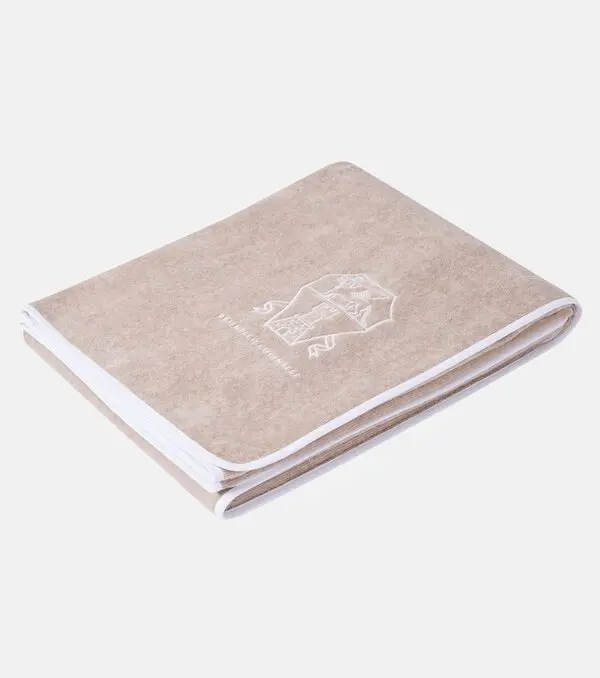 Brunello Cucinelli Logo Cotton Terry Beach Towel - Beige