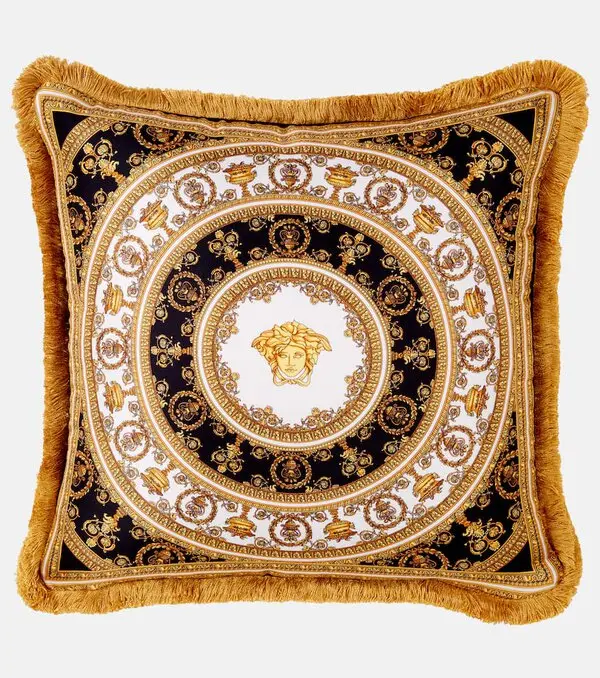 Versace Fringed Silk And Cotton Cushion - Brown
