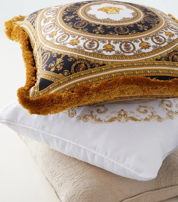 Versace Fringed Silk And Cotton Cushion - Brown