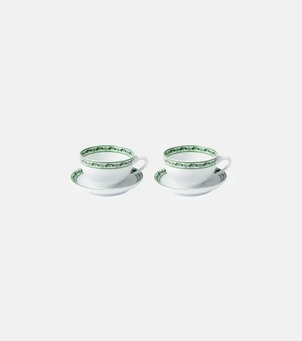 Dolce & Gabbana Majolica Set Of 2 Teacups And Saucers - Green