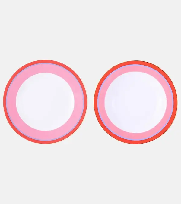 La DoubleJ Rainbow Rosa Set Of 2 Soup And Dinner Plates - Pink