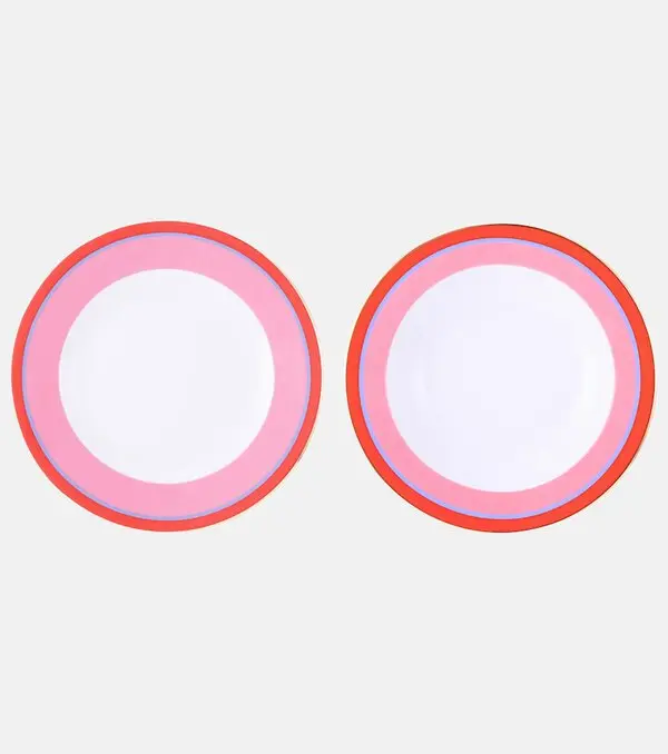 La DoubleJ Rainbow Rosa Set Of 2 Soup And Dinner Plates - Pink