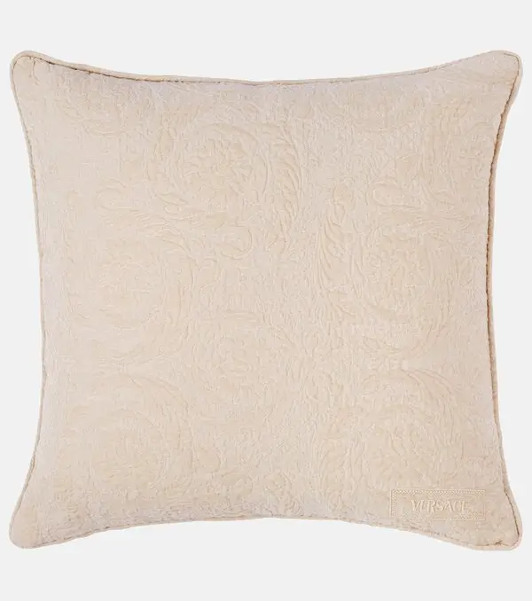 Versace Barocco Embroidered Cotton-blend Cushion - Beige