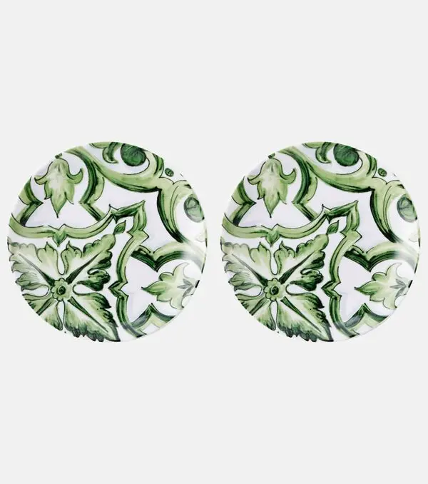 Dolce & Gabbana Majolica Set Of 2 Porcelain Dessert Plates - Green
