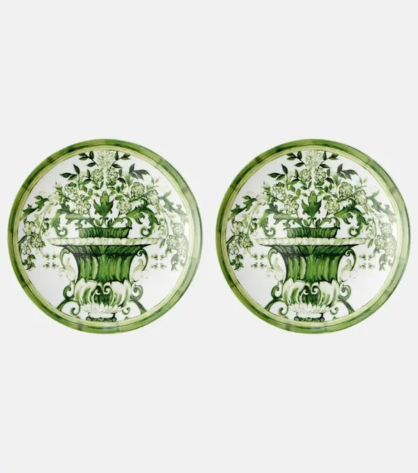 Dolce & Gabbana Majolica Set Of 2 Porcelain Dessert Plates - Green