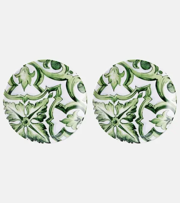Dolce & Gabbana Majolica Set Of 2 Porcelain Dessert Plates - Green