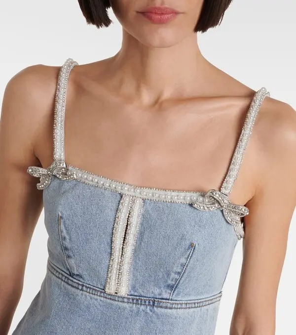SELF-PORTRAIT Embellished Denim Minidress