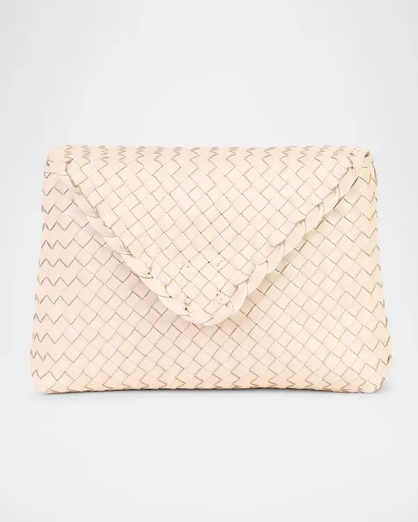 Rafe Jamie Woven Leather Clutch Cream Editorialist