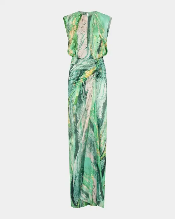Silvia Tcherassi Samaira Marble Print Gown - Green Mable | Editorialist