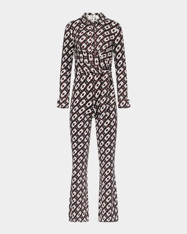 Diane Von Furstenberg Michele Geometric-print Jumpsuit - Cane Link Brown