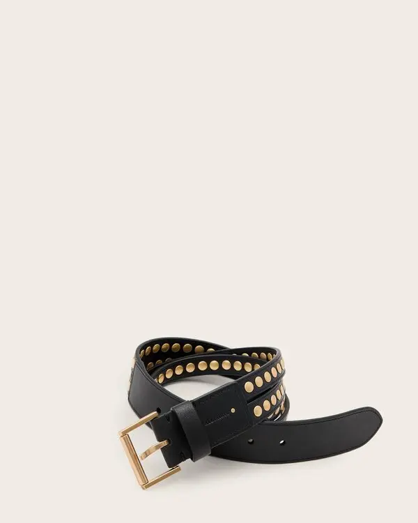 ALLSAINTS Jessica Studded Leather Belt - Black/warm Brass