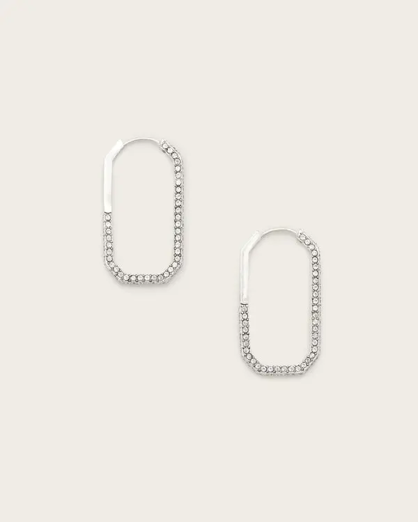 ALLSAINTS Hattie Crystal Hex Hoop Earrings - Warm Silver