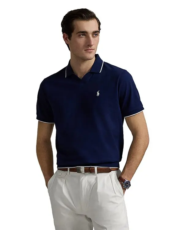 Polo Ralph Lauren Short Sleeve Tonal Jacquard Mesh Polo Shirt - Navy