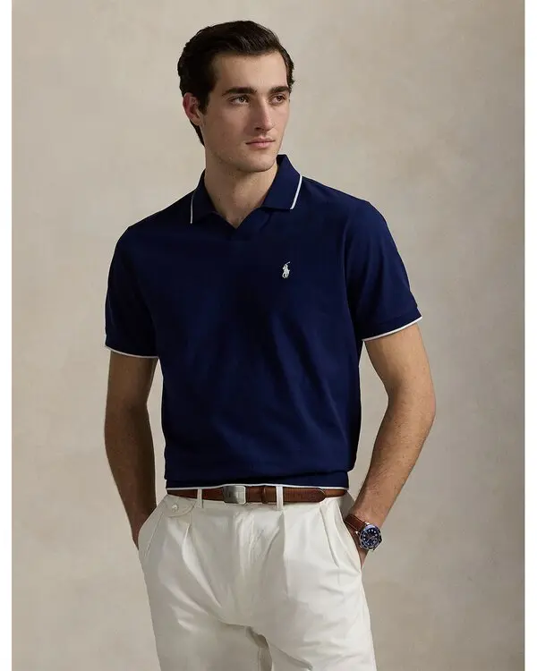 Polo Ralph Lauren Short Sleeve Tonal Jacquard Mesh Polo Shirt - Navy