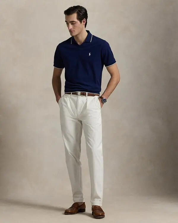 Polo Ralph Lauren Short Sleeve Tonal Jacquard Mesh Polo Shirt - Navy