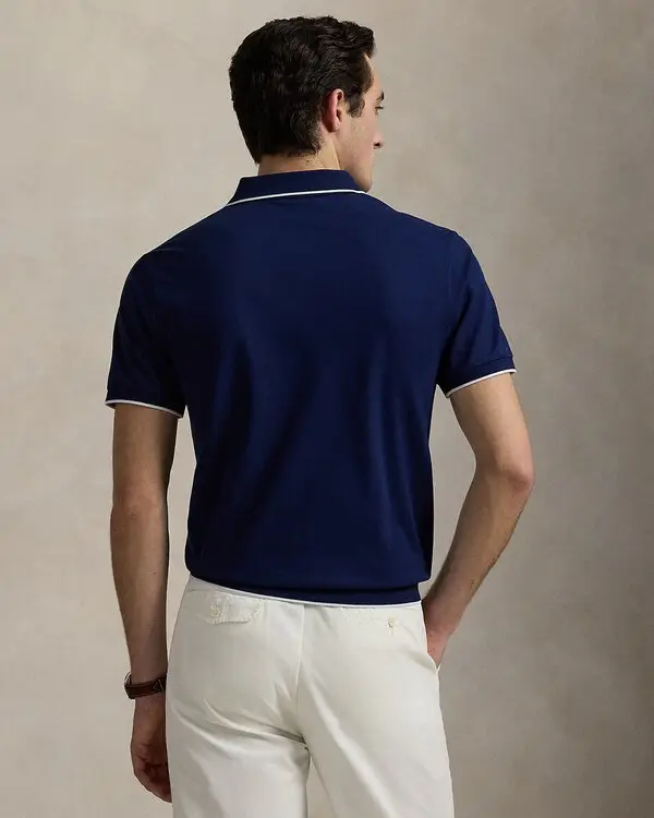 Polo Ralph Lauren Short Sleeve Tonal Jacquard Mesh Polo Shirt - Navy